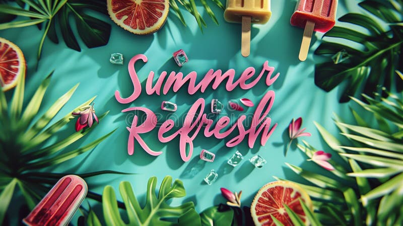 Summer Refreshment Concept with Tropical Leaves, Citrus Fruit, and ...