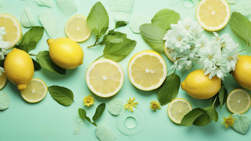 Summer Refreshment: Ice Cold Lemonade with Fresh Lemons and Daisies on ...