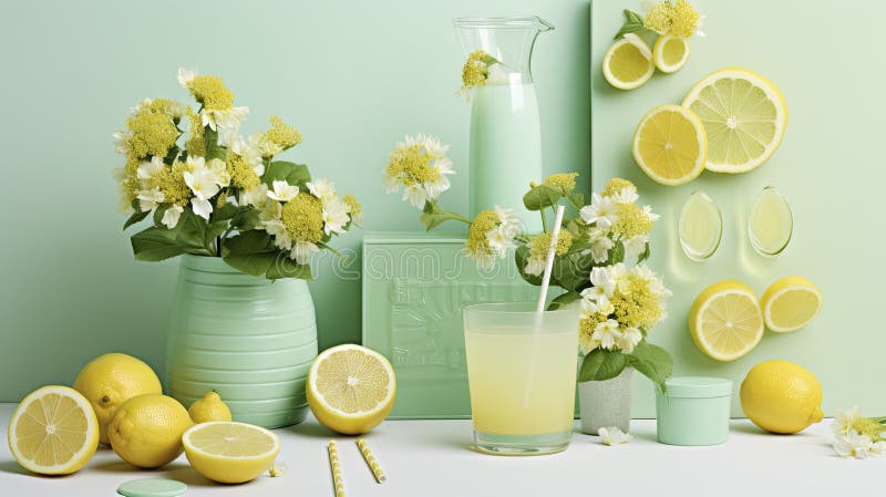 Summer Refreshment: Ice Cold Lemonade with Fresh Lemons and Daisies on ...