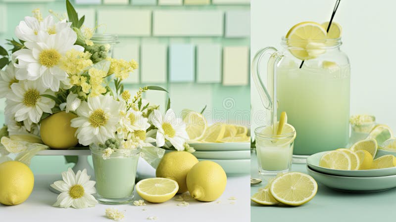 Summer Refreshment: Ice Cold Lemonade with Fresh Lemons and Daisies on ...