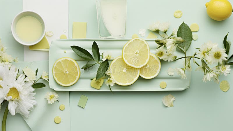 Summer Refreshment: Ice Cold Lemonade with Fresh Lemons and Daisies on ...