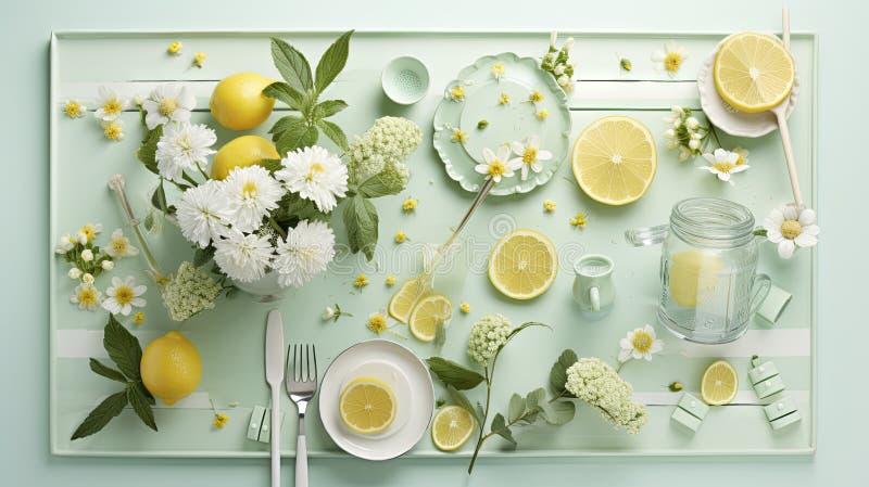 Summer Refreshment: Ice Cold Lemonade with Fresh Lemons and Daisies on ...