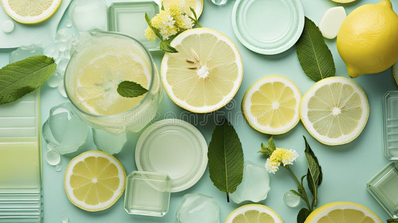Summer Refreshment: Ice Cold Lemonade with Fresh Lemons and Daisies on ...