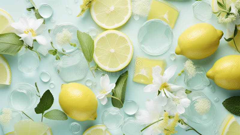 Summer Refreshment: Ice Cold Lemonade with Fresh Lemons and Daisies on ...