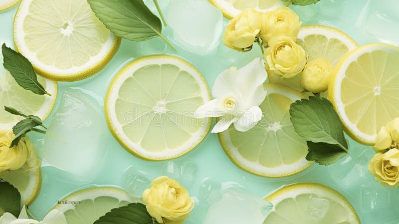 Summer Refreshment: Ice Cold Lemonade with Fresh Lemons and Daisies on ...