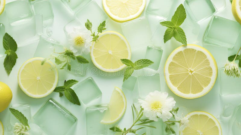 Summer Refreshment: Ice Cold Lemonade with Fresh Lemons and Daisies on ...