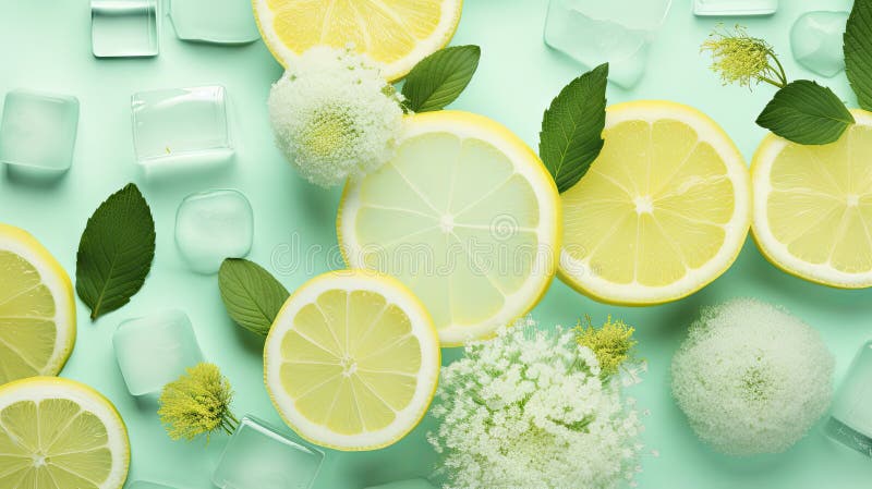 Summer Refreshment: Ice Cold Lemonade with Fresh Lemons and Daisies on ...