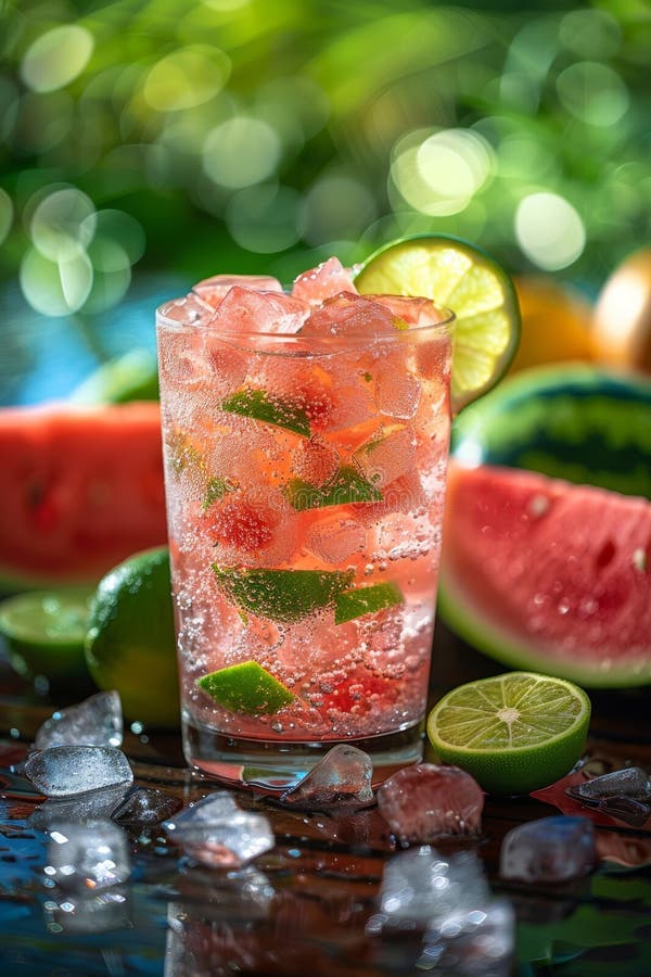 Summer Refreshment, Refreshing Drink with Watermelon Pieces and a Hint ...