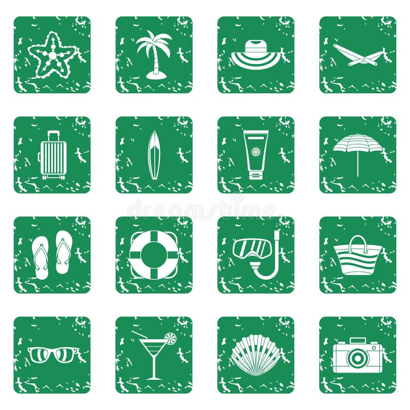 Summer Rest Icons Set Grunge Stock Vector - Illustration of slippers ...