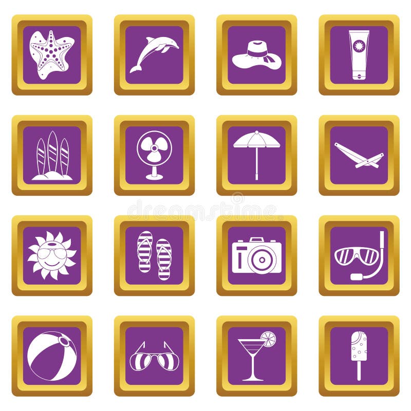 Summer Rest Icons Set Purple Stock Vector - Illustration of icon ...
