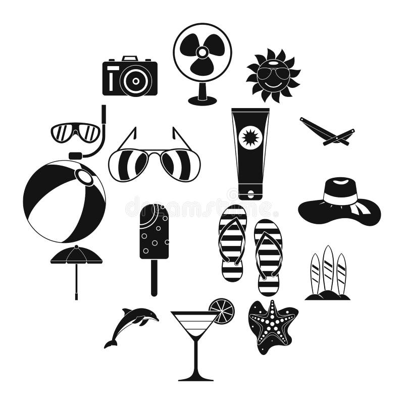 Summer Rest Icons Set, Simple Style Stock Vector - Illustration of ...