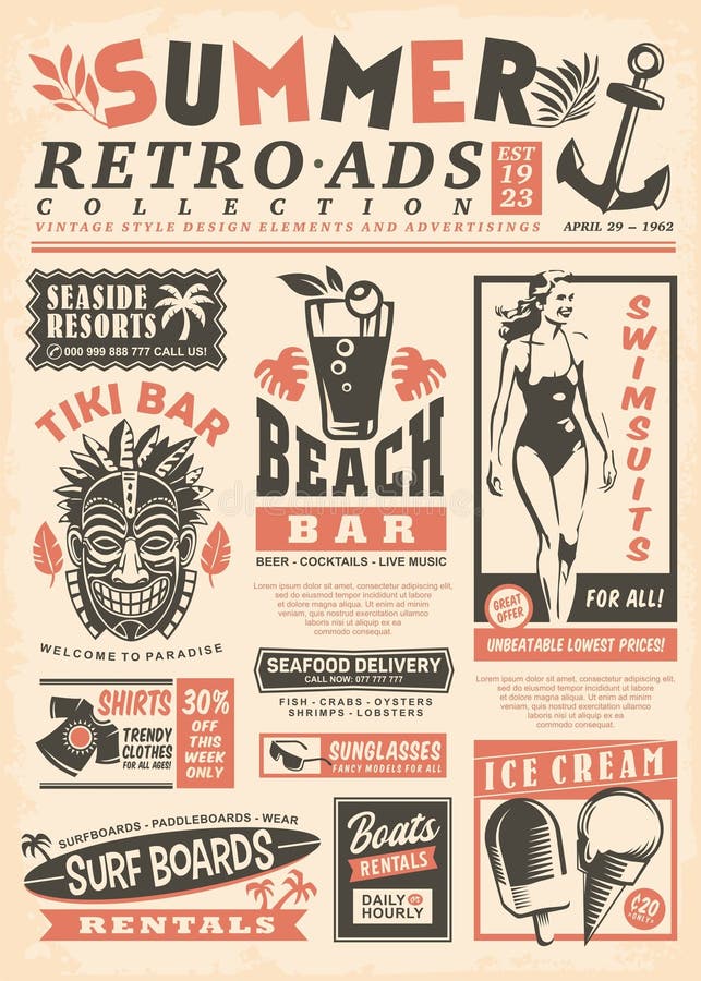 Retro Newspaper Ads Collection Stock Vector - Illustration of ...