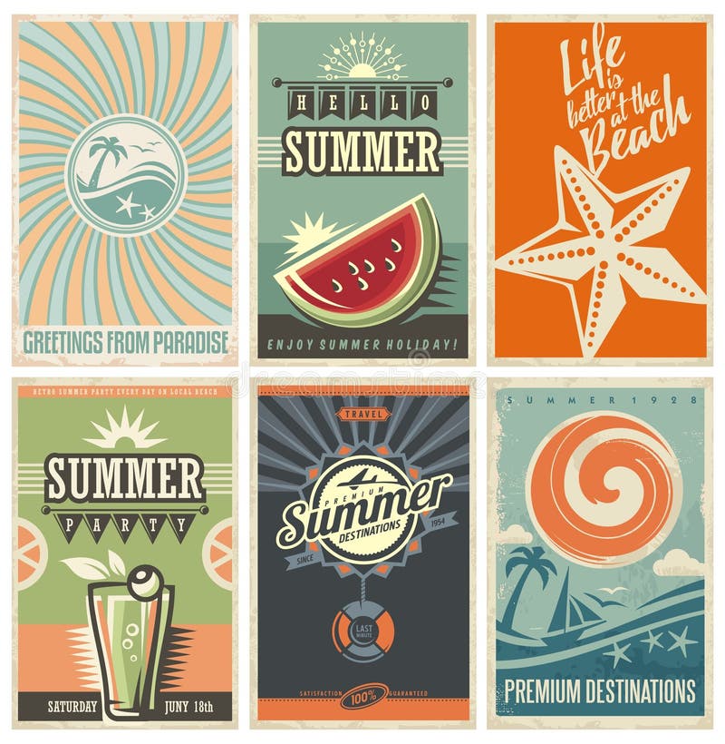 Set of Retro Summer Holiday Posters Stock Vector - Illustration of ...