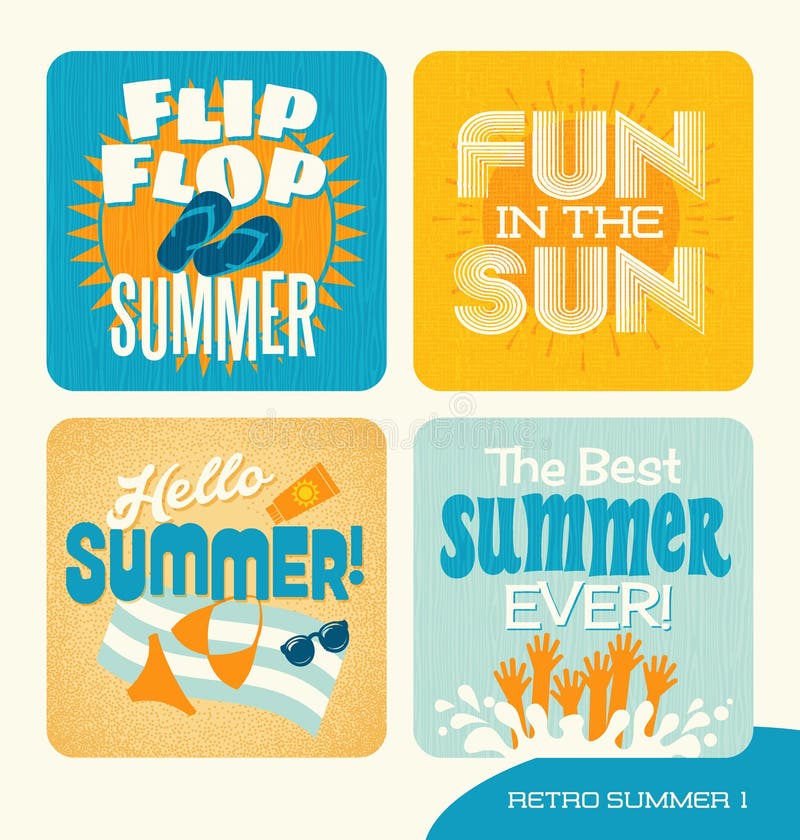 Summer Retro Typography Designs Stock Vector - Illustration of icons ...