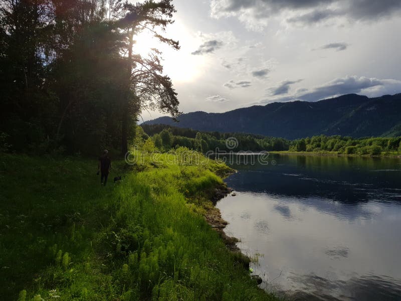 Summer by the River stock image. Image of coud, trees - 99581867