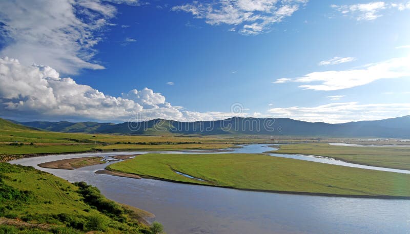 Summer River with Forest on Coast Under a Sparkle Sun Stock Image ...
