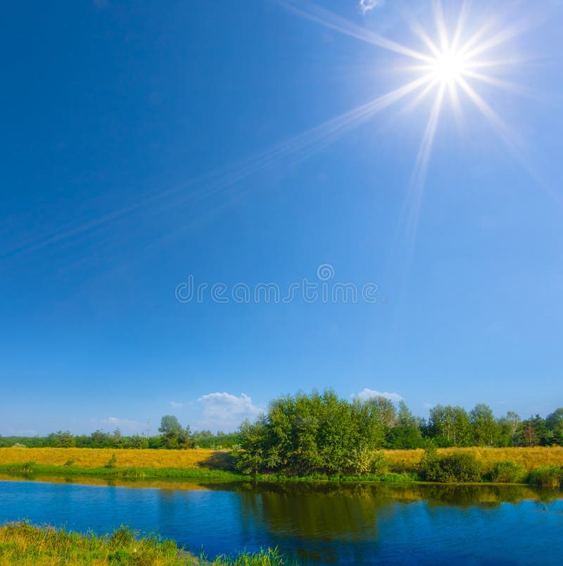 Summer River Under a Sparkle Sun Stock Image - Image of calm ...