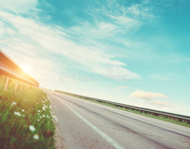 Summer Road, Sky, Sun and Clouds Stock Image - Image of horizon ...