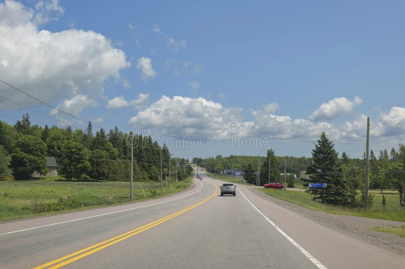 Summer Road View with Blue Sky and Clouds Stock Image - Image of energy ...