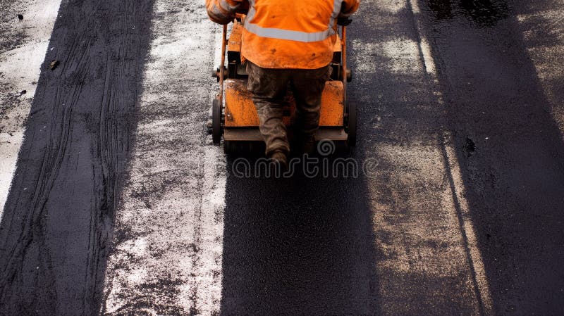 Summer Road Work on Asphalt with Striped Painter at Work Stock ...