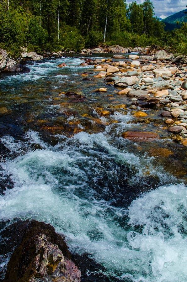 In Summer Rocky Mountain River Water Silk. Mountain River Stock Photo ...