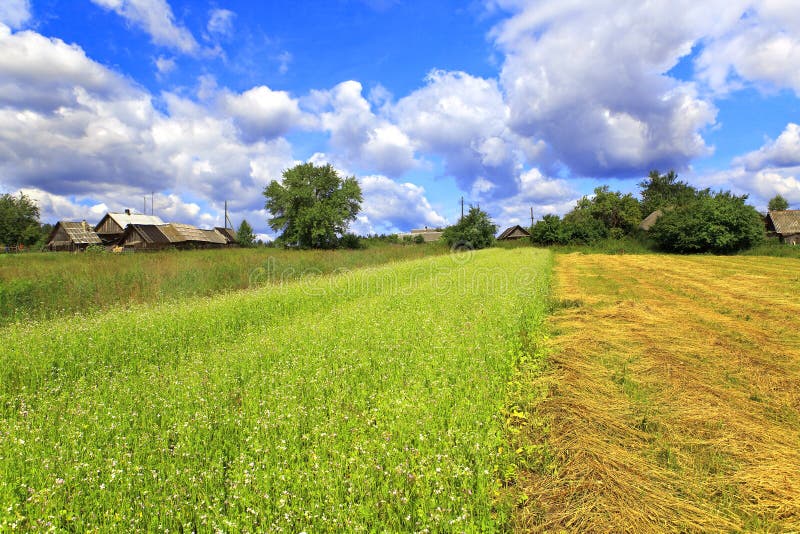 Summer Rural Landscape with Storm Sky Country Road Away Trees an Stock ...