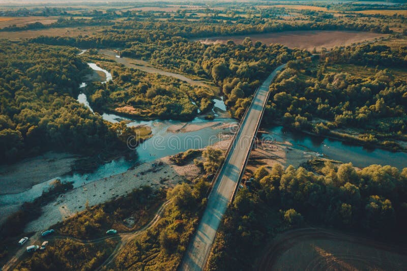 Summer Rural Landscape, Aerial View,Forest and River from Drone Flight ...