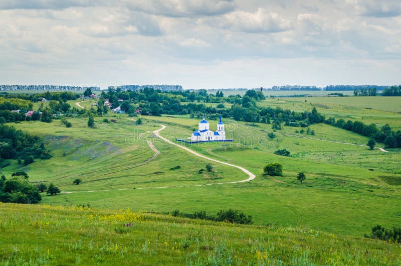 Summer Rural Landscape with Church Stock Image - Image of freedom ...