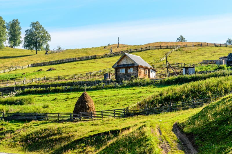 Summer Rural Landscape with House Stock Photo - Image of highlands ...
