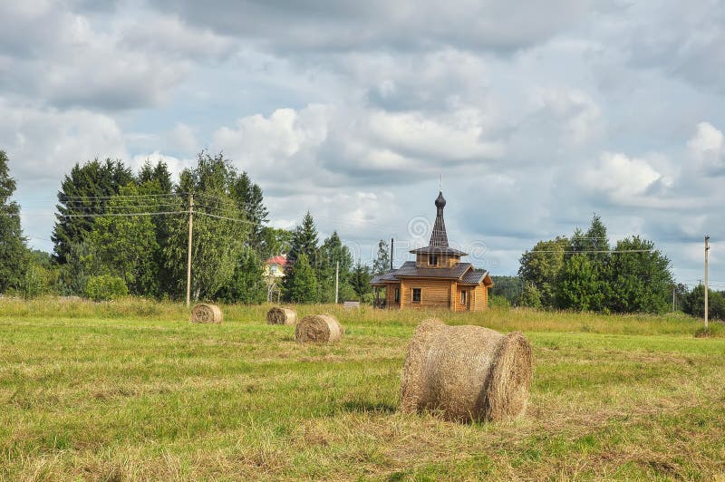 Summer Rural Landscape with the Temple. Stock Image - Image of green ...