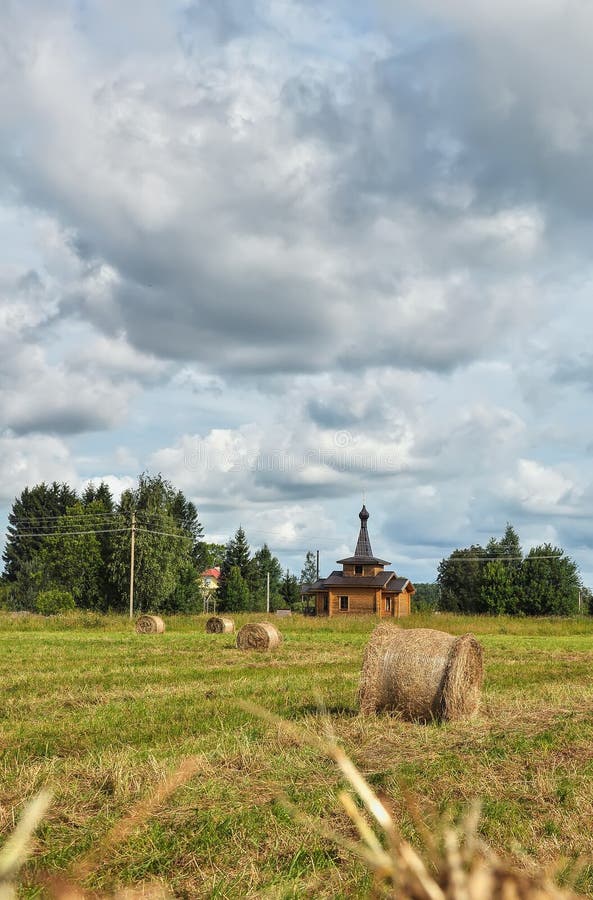 Summer Rural Landscape with the Temple. Stock Photo - Image of clouds ...