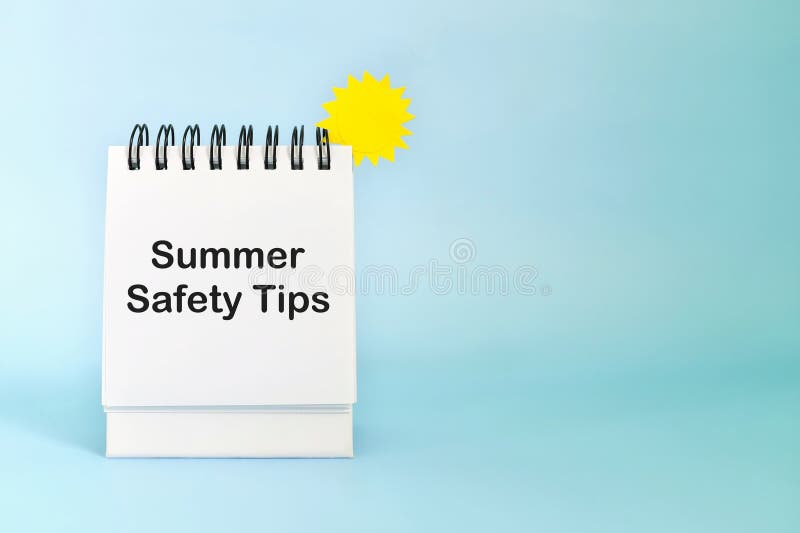 Summer Safety Tips Reminder Concept. Desk Note in Blue Background Stock ...