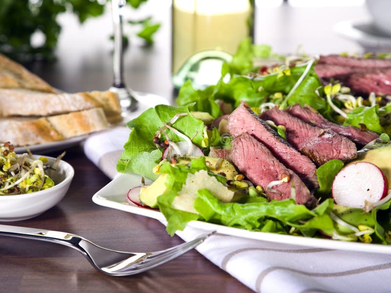 Summer Salad with Avocado and Beef Fillet Stock Photo - Image of radish ...