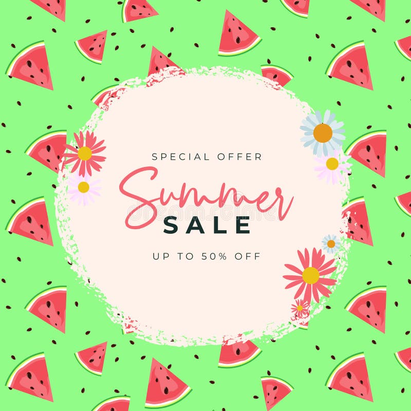 Summer Sale Background with Watermelon Pattern. Vector Illustration ...