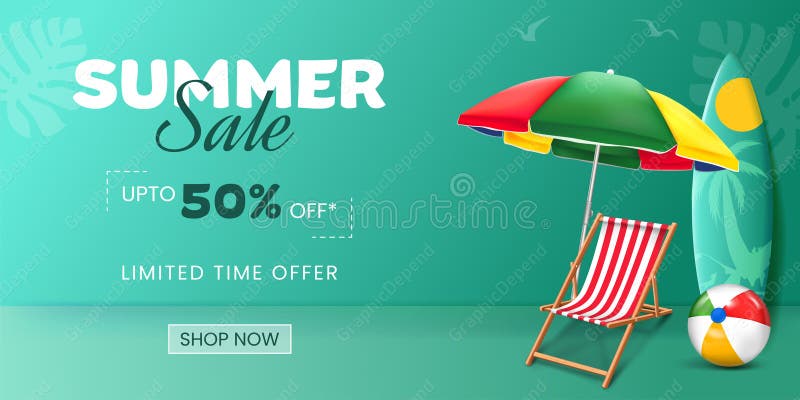 Summer Sale Banner with Summer Beach Elements Illustration Stock Vector ...
