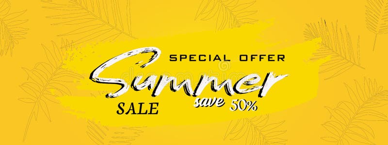 Summer Sale Banner Design with Pattern Leaf Stock Vector - Illustration ...