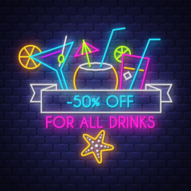 Summer Sale Banner for Drinks. Neon Sign Lettering Stock Vector ...