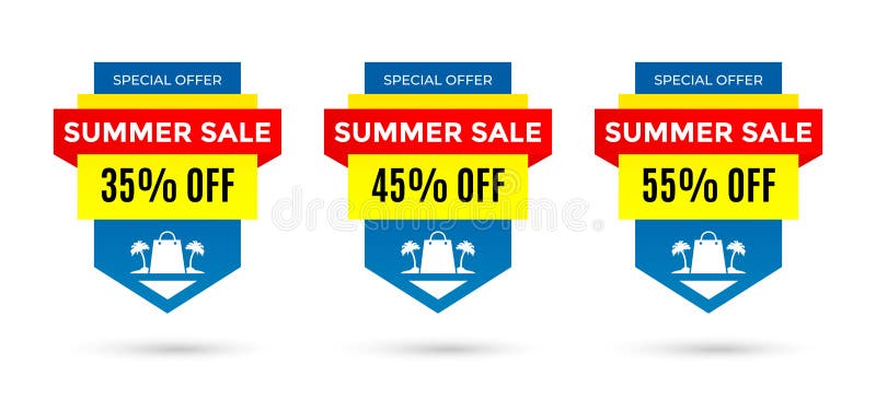 Summer Sale Blue Labels Set. Sale 35 , 45 , 55 , Off Discount Stock ...