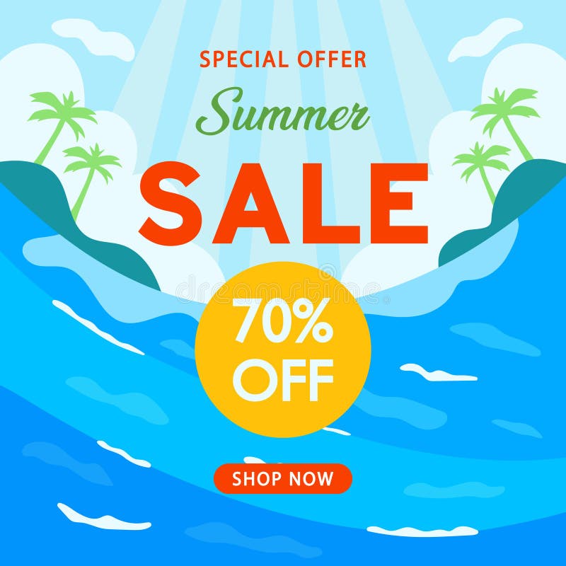Summer Sale, Design Template with Sea and Palm Trees Stock Illustration ...