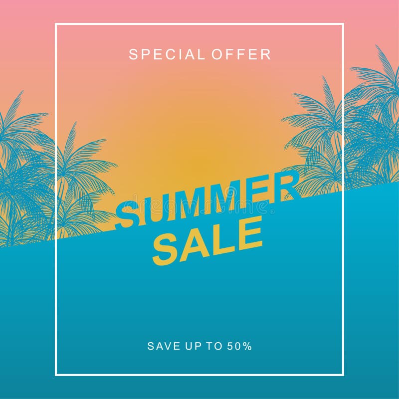 Sale Sunset Tropical Palm Leaves Banner Stock Vector - Illustration of ...