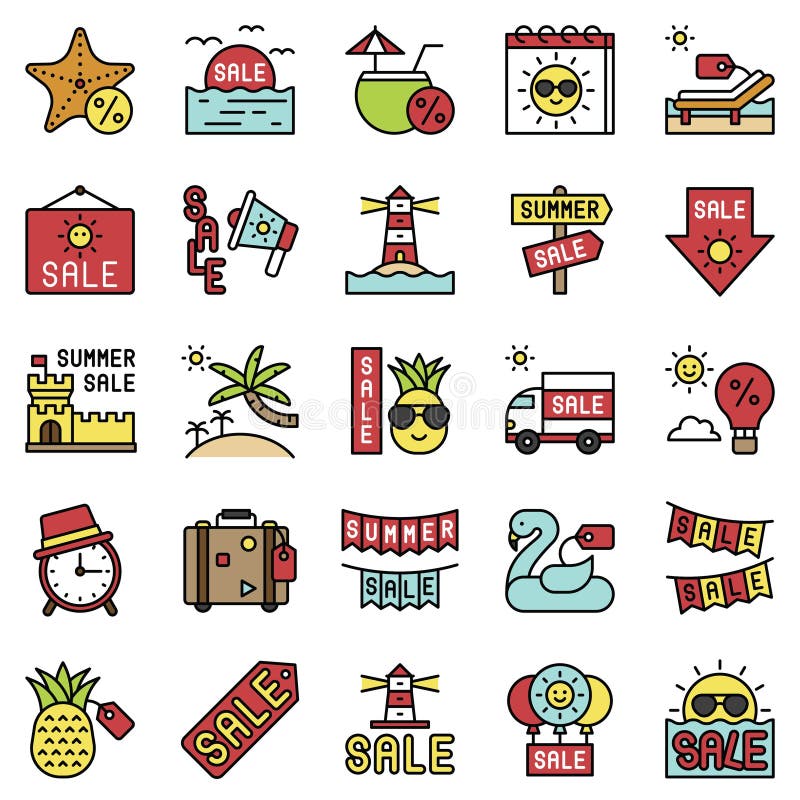 Summer Sale Element Icon Set 3, Filled Style Stock Vector ...