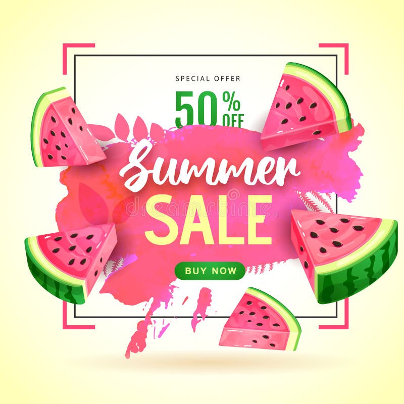 Summer Sale Poster with Slices of Watermelon. Summer Watermelon ...