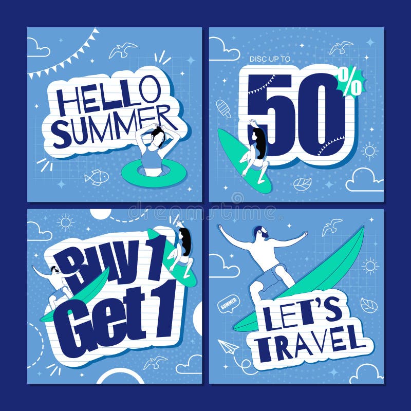 Summer Collection of Sale Social Media Post with Discount Stock Vector ...