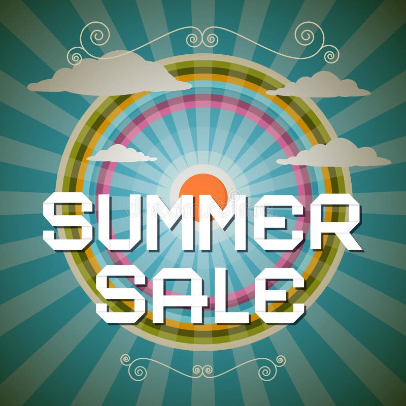 Summer Sale Retro Illustration with Rainbow Stock Vector - Illustration ...