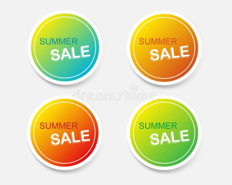 Summer Sale Sticker Set. Bright Gradient Round Stickers Stock ...
