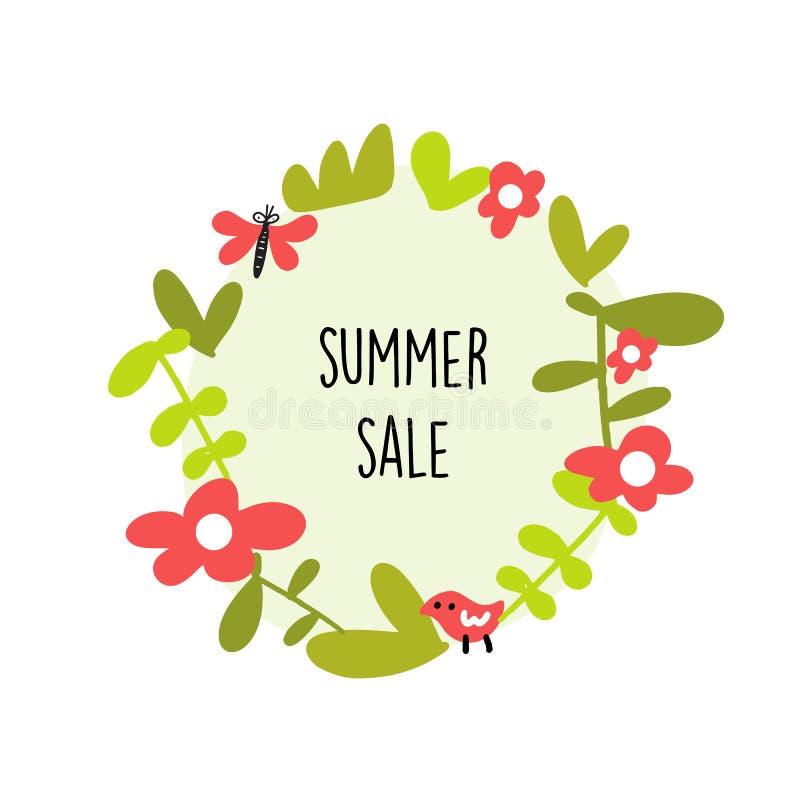 Floral Circle Border. Summer Time. Invitation, Greeting Card Concept ...