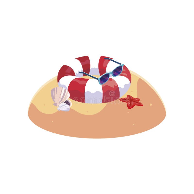 Summer Sand Beach with Float Scene Stock Illustration - Illustration of ...