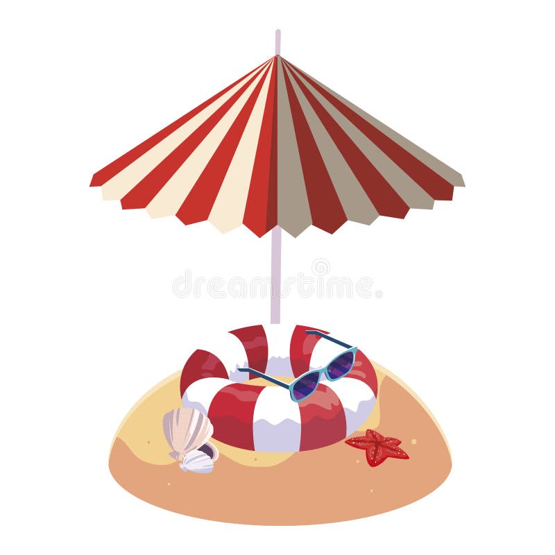 Summer Sand Beach with Umbrella and Float Stock Illustration ...