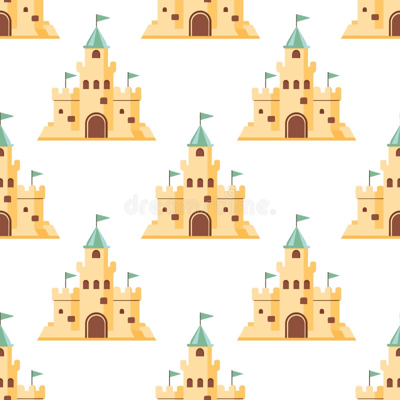 Summer Sand Castle Seamless Pattern. Sand Castle in a Colorful Pattern ...