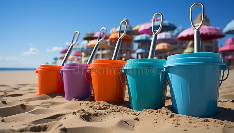 Summer Sand, Plastic Bucket, Outdoors, Blue Vacations, Multi Colored ...